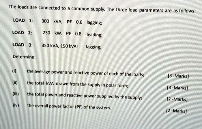 The loads are connected to a common supply. The three load parameters ...