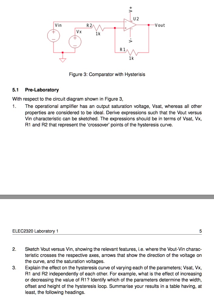 Vin R2 Vx 1k R1 1k U2 -Vout Figure 3: Comparator with Hysterisis 5.1 ...