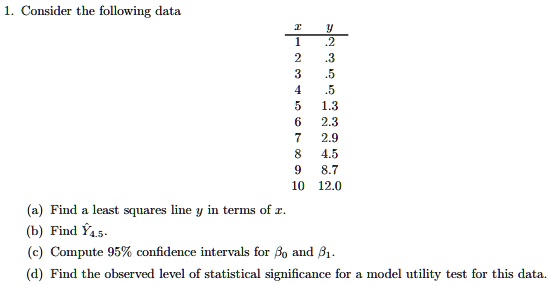 consider the following data 1 120 find least squares line in terms of r find ys compute 95 ...