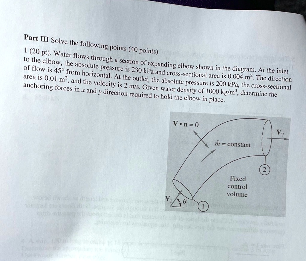 part iii solve the following points 40 points 1 20 pt water flows through a section of expanding ...