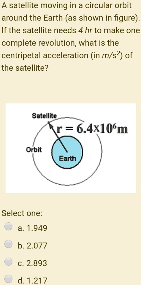 a satellite moving in a circular orbit around the earth as shown in ...
