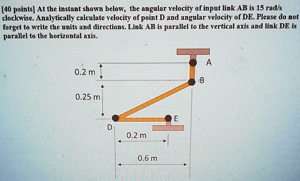 Solved At The Instant Shown Below The Angular Velocity Of Input Link Ab Is 15 Rads Clockwise 