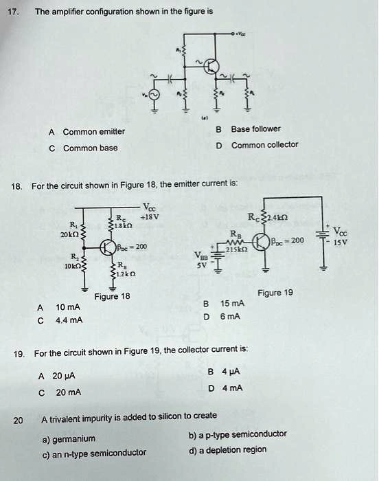 SOLVED: The amplifier configuration shown in the figure: Common emitter Common base Base ...