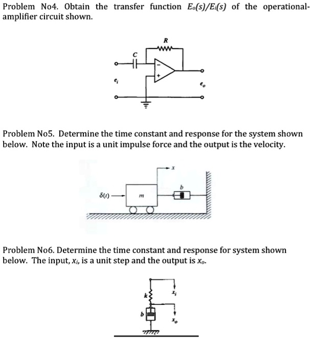 SOLVED: Problem No. 4: Obtain the transfer function Eo(s)/Ei(s) of the operational amplifier ...