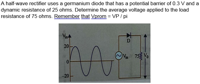 SOLVED: A half-wave rectifier uses a germanium diode that has a potential barrier of 0.3 V and a ...