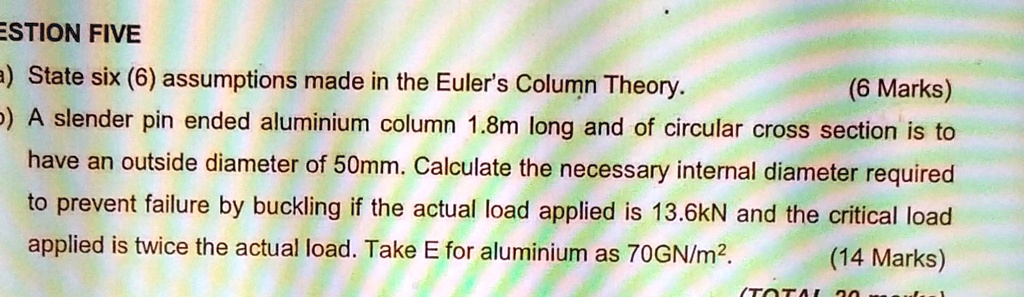SOLVED: Question Five State six (6) assumptions made in the Euler's ...