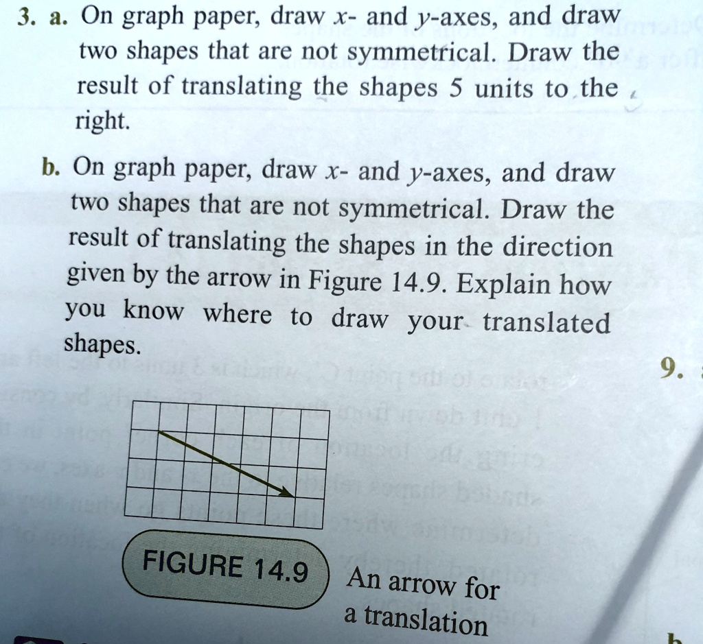 3. a. On graph paper, draw x- and y-axes, and draw two shapes that are not symmetrical. Draw the ...
