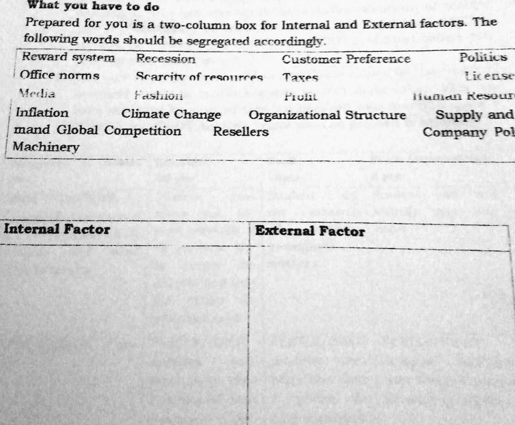 gr.11 (Organization and Management) What you have to do Prepared for you is a two-column box for ...