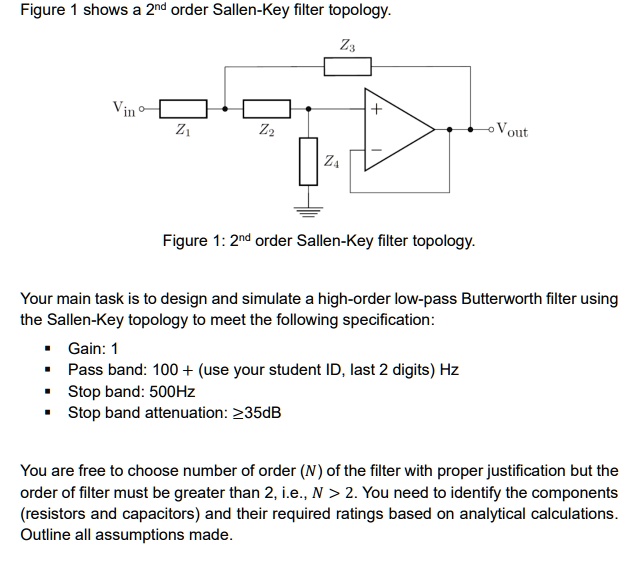 SOLVED: Figure 1 shows a 2nd order Sallen-Key filter topology. Figure 1: 2nd order Sallen-Key ...