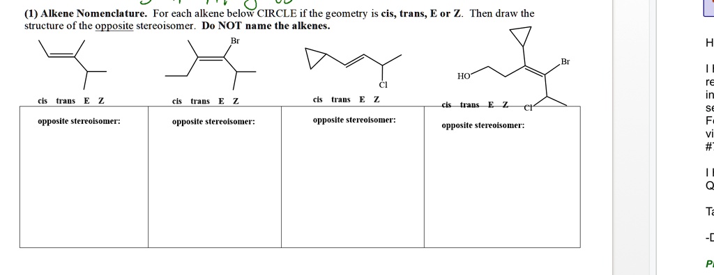alkene nomenclature for each alkene below circle if the geometry is cis ...