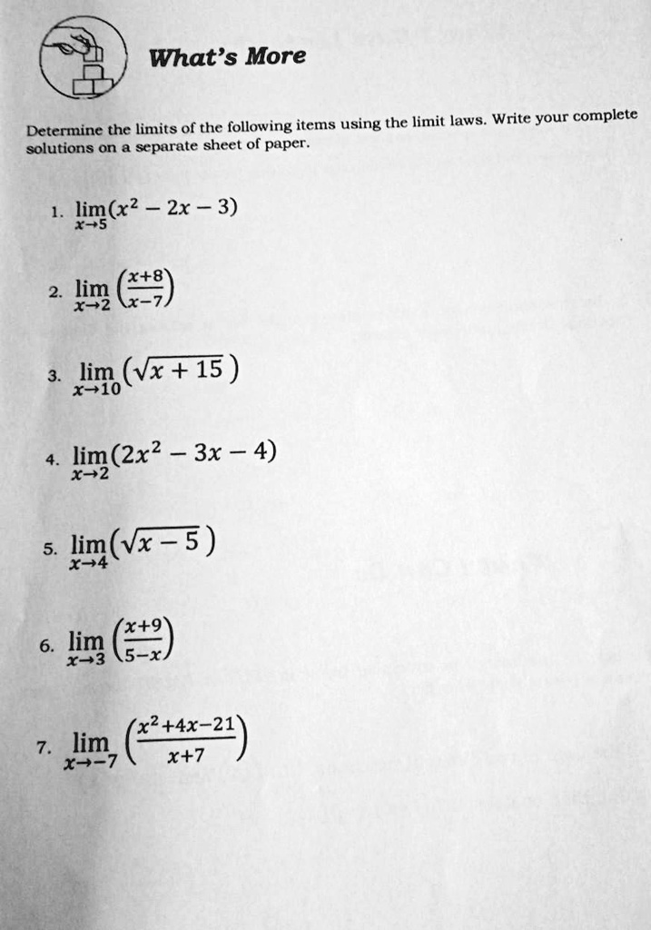 what more dctermine the limits of the following items using the limit ...
