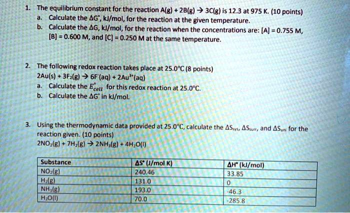 the equilibrium constant for the reaction alg 28g 7 3cg is 123 at 975 k ...