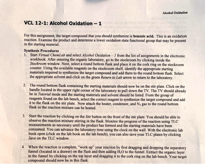 Alcohol Oxidation VCL 12-1: Alcohol Oxidation - 1 For this assignment ...