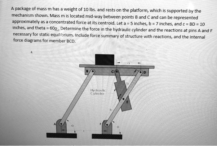 A package of mass m has a weight of 10 lbs. and rests on the platform ...