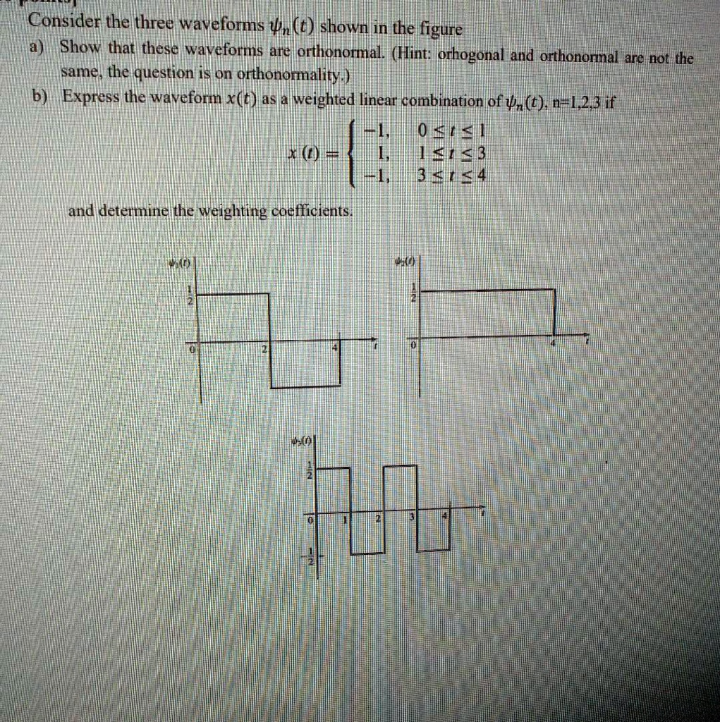 consider the three waveforms t shown in the figure a show that these waveforms are orthonormal ...