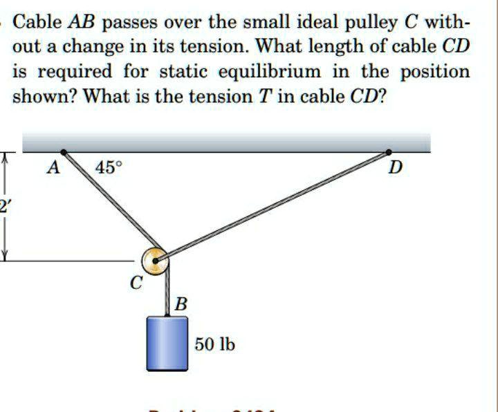SOLVED: Cable AB passes over the small ideal pulley C with- out a ...