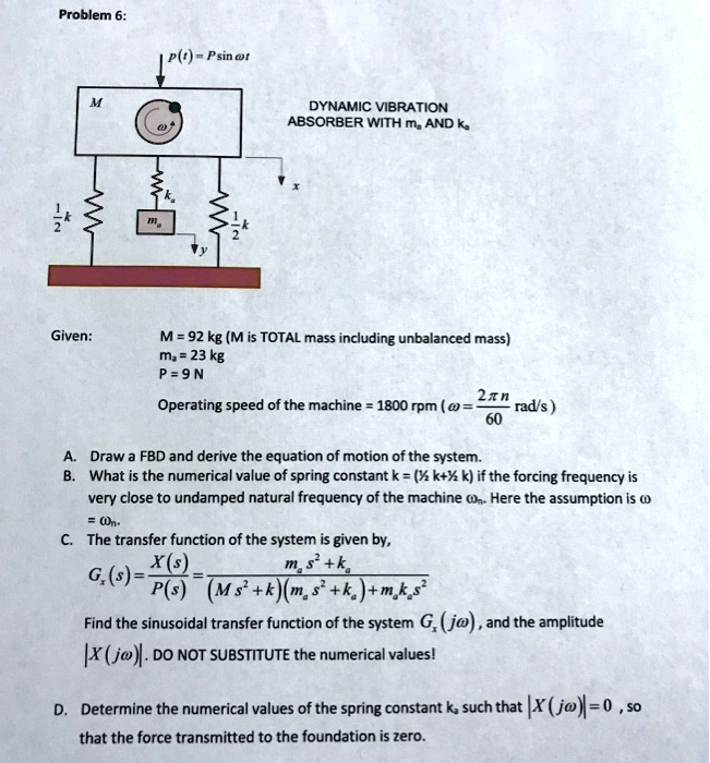problem 6 ppsin dynamic vibration absorberwith mand k given m92 kgm is ...