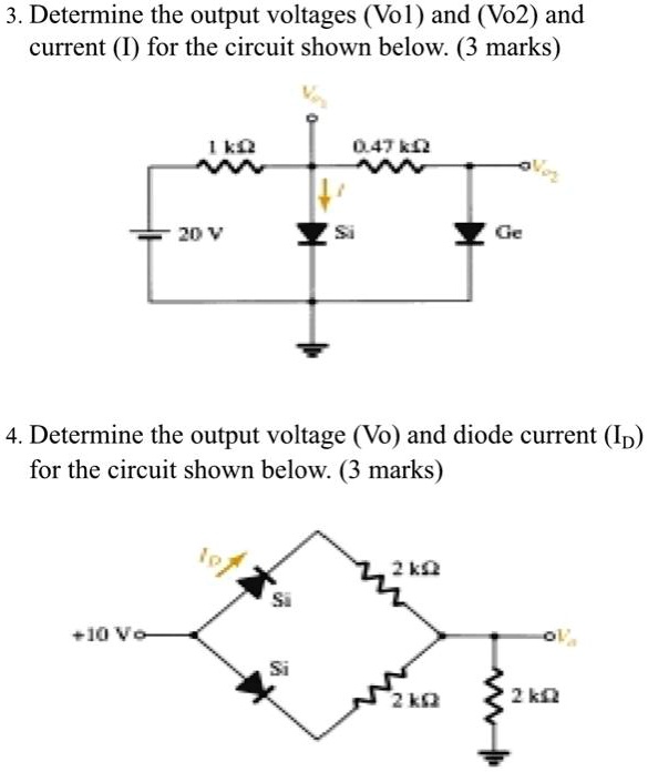 3. Determine the output voltages (Vo1) and (Vo2) and current (I) for the circuit shown below. (3 ...