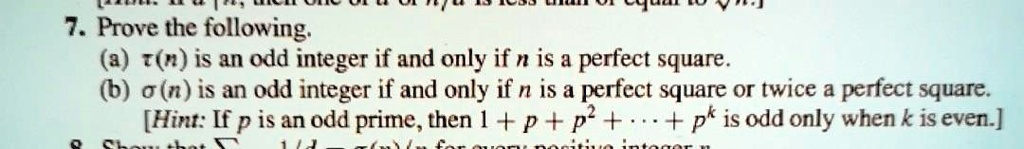 Solved 7 Prove The Following A Is An Odd Integer If And Only If