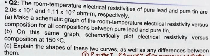 Q2: The room-temperature electrical resistivities of pure lead and pure ...