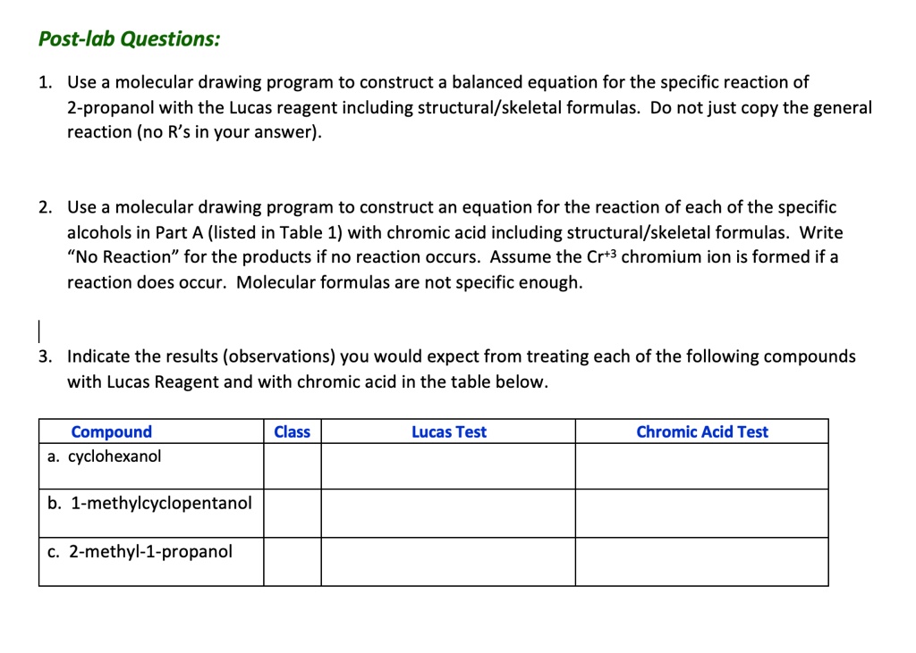 post lab questions use a molecular drawing program to construct a ...