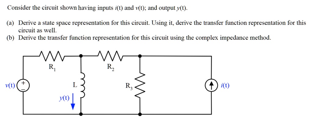 SOLVED: Consider the circuit shown having inputs i(t) and v(t); and output y(t). (a) Derive a ...