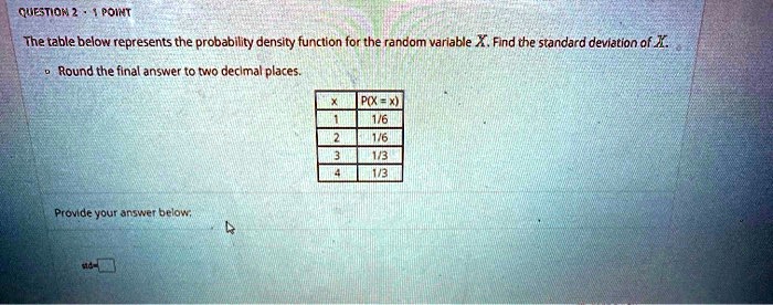 question point the table below represents the probability density ...
