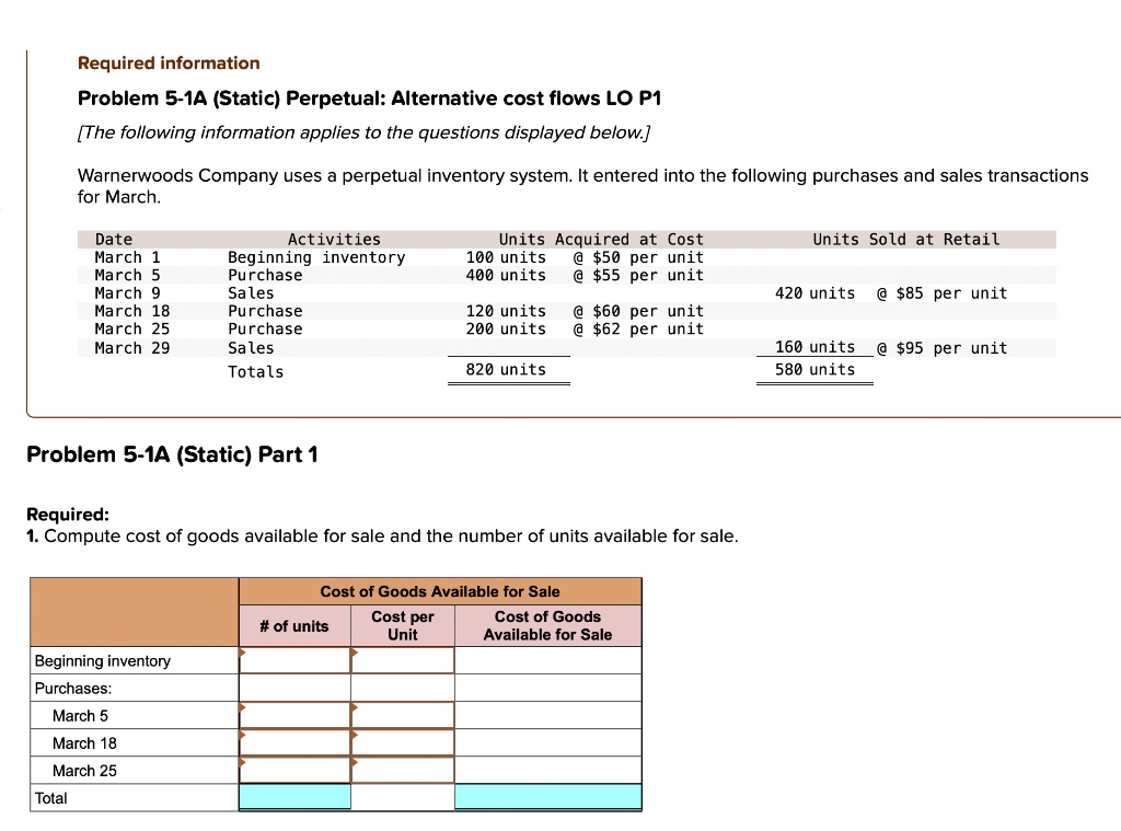 SOLVED: Required information Problem 5-1A (Static)Perpetual:Alternative cost flows LO P1 [The ...