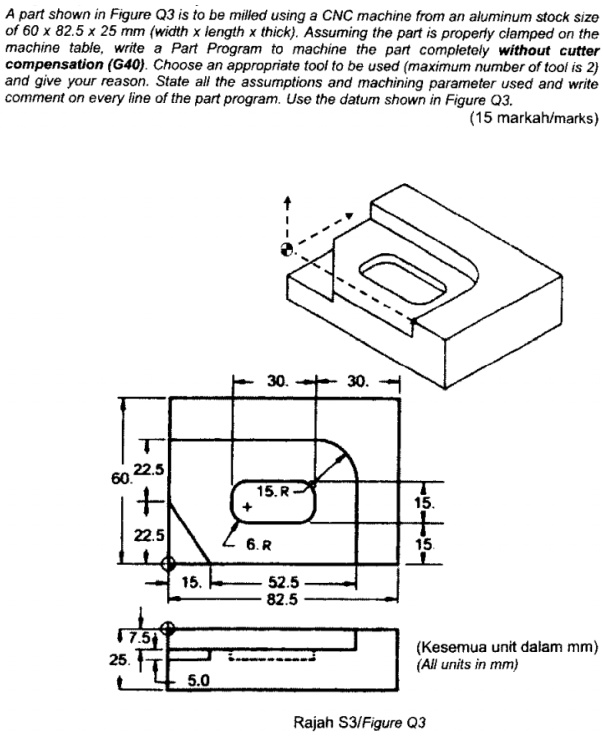 A part shown in Figure Q3 is to be milled using a CNC machine from an ...
