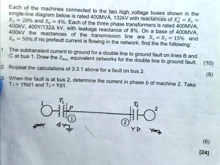 each of the machines connected to the two high voltage buses shown in the single line diagram ...
