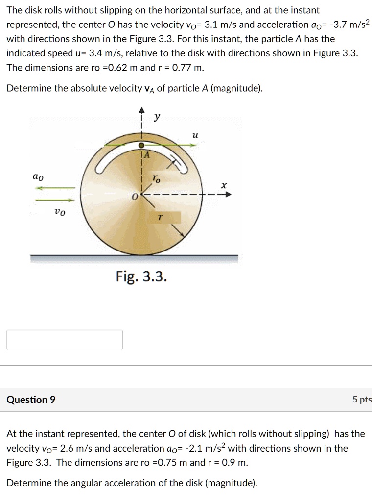The disk rolls without slipping on the horizontal surface, and at the instant represented, the ...