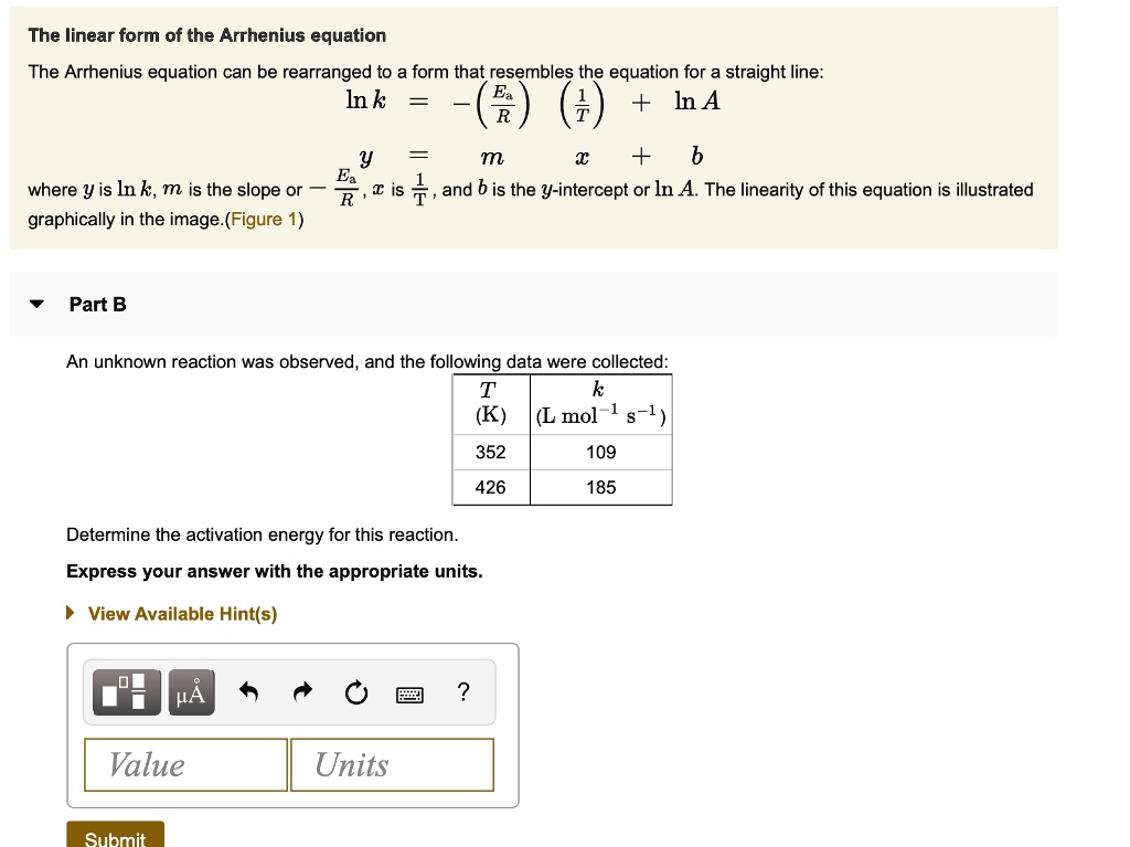 SOLVED: The linear form of the Arrhenius equation The Arrhenius ...