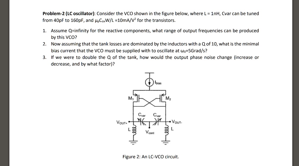 SOLVED: Problem-2 (LC oscillator): Consider the VCO shown in the figure below, where L = 1nH ...