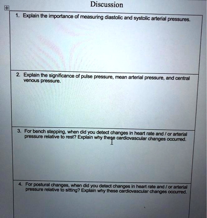 + Discussion 1. Explain the importance of measuring diastolic and ...