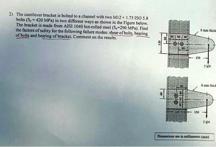 SOLVED: The cantilever bracket is bolted to a channel with two M12 x 1. ...