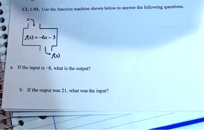 SOLVED: CL 1-93. Use the function machine shown below to answer the ...