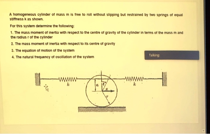 A homogeneous cylinder of mass m is free to roll without...