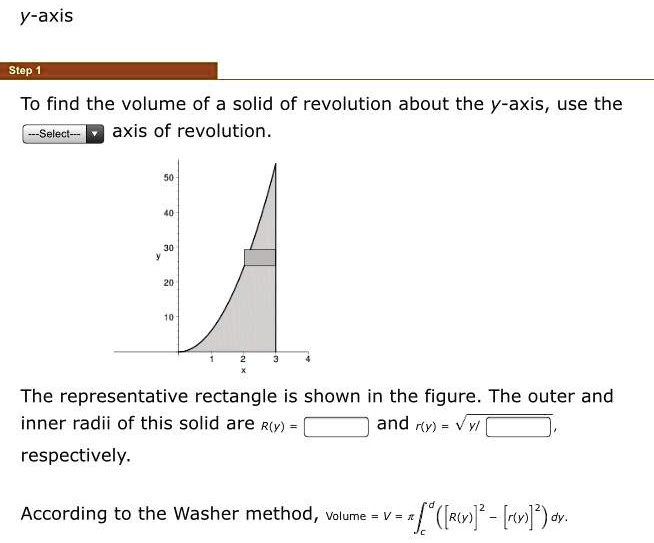 SOLVED: Y-axis Step To find the volume of a solid of revolution about ...