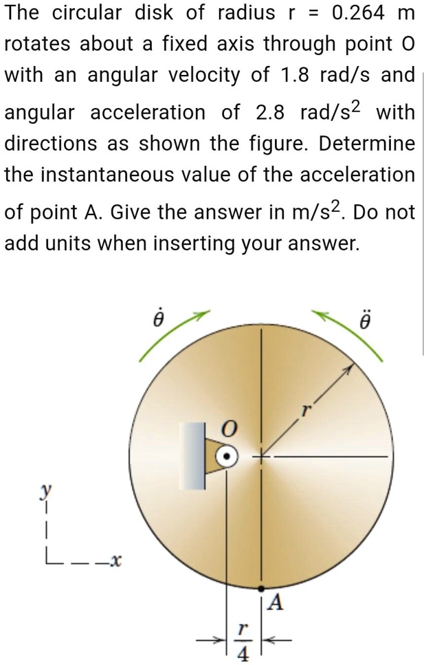 SOLVED: The circular disk of radius r = 0.264 m rotates about a fixed ...