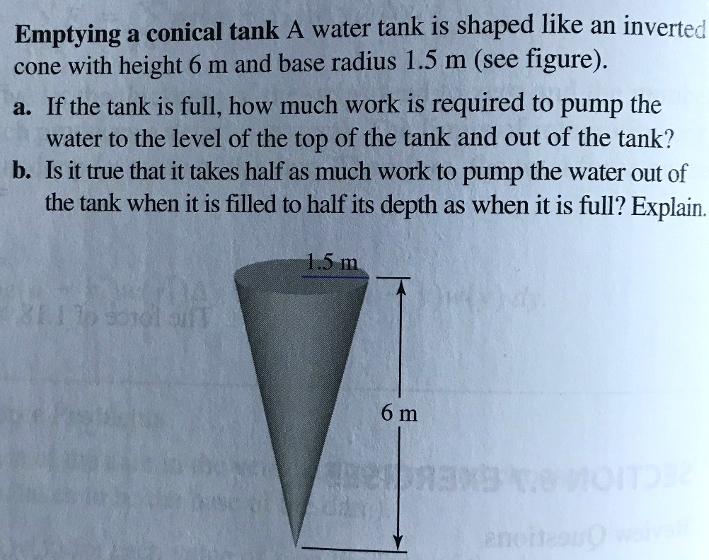 SOLVED: Emptying a conical tank A water tank is shaped like an inverted ...