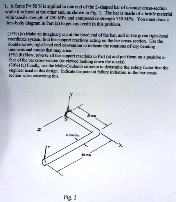 SOLVED: 1.A force P=50 N is applied to one end of the L-shaped bar of ...