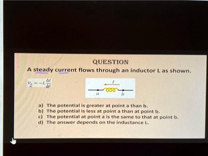 SOLVED: QUESTION A steady current flows through an inductor L as shown ...