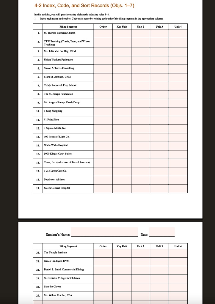 4 2 Index Code And Sort Records Objs 1 7 In This Activity You Will Practice Using