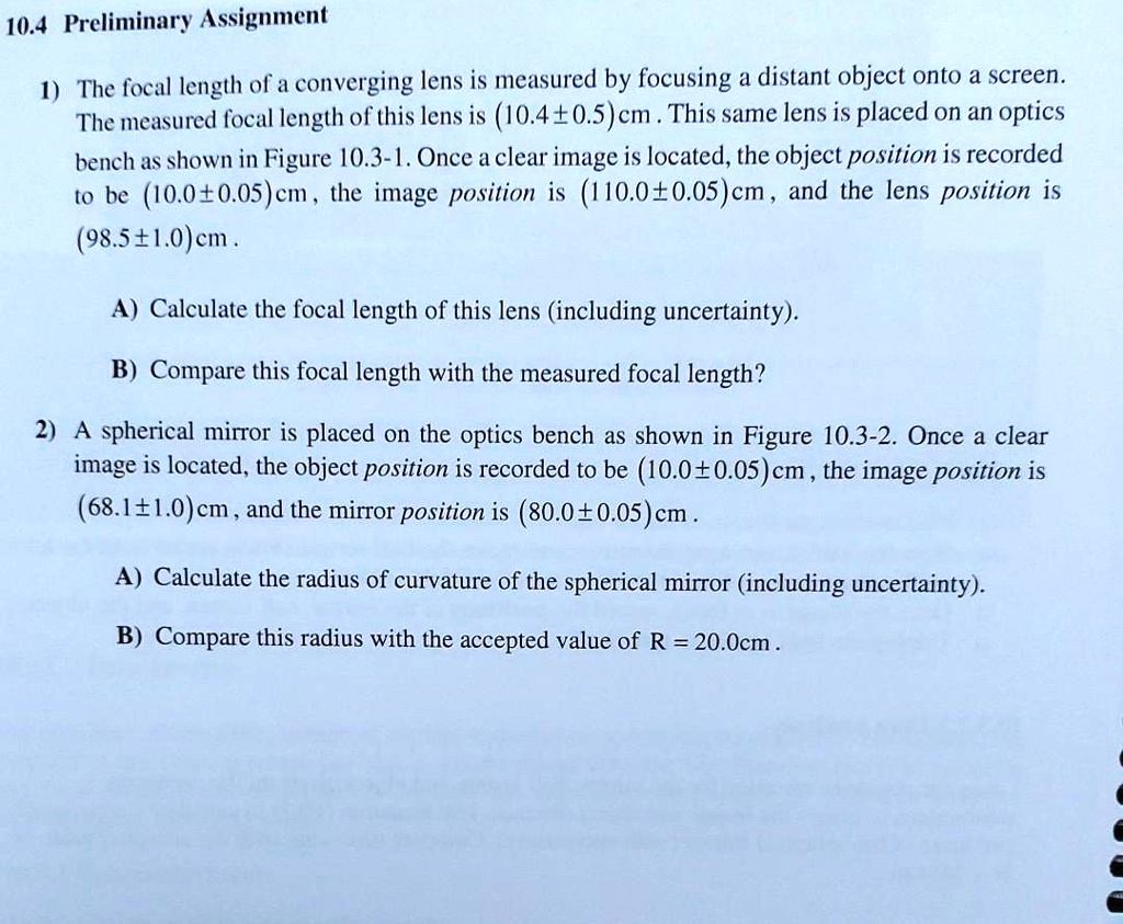 104 preliminary assignment i the focal length of a converging lens is ...