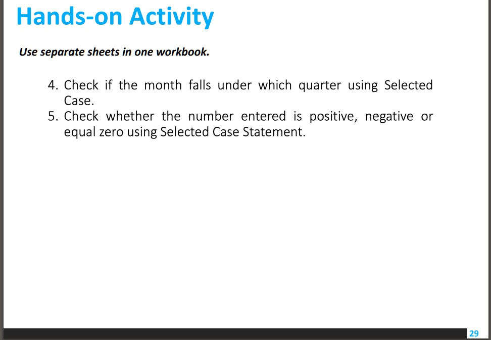 SOLVED: Hands-on Activity Use separate sheets in one workbook. 4. Check ...