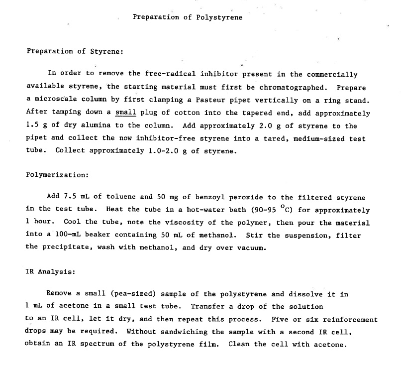 SOLVED: Preparation of Polystyrene Preparation: To remove the free ...