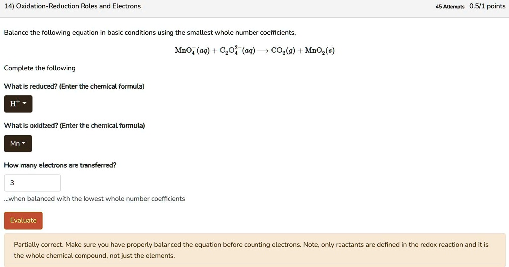 14) Oxidation-Reduction Roles and Electrons Balance the following ...