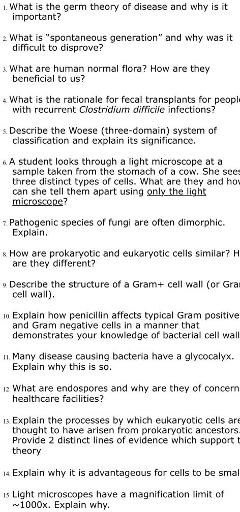 SOLVED: Need short answers: 1. What is the germ theory of disease and ...