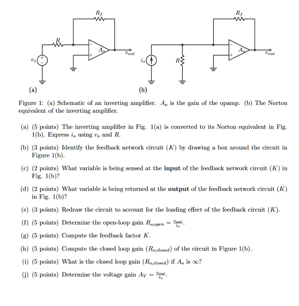 SOLVED: Vout Vout Figure 1: Schematic of an inverting amplifier - Ao is the gain of the opamp. b ...