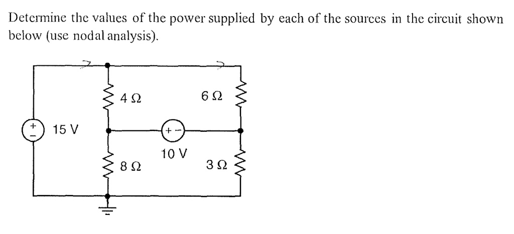 Determine the values of the power supplied by each of the sources in the circuit shown below ...